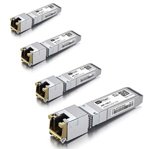 10gb sfp+ rj45 transceiver, 10gbase-t sfp+ ethernet module support 10g/5g/2.5g/1.25g, compatible with cisco sfp-10g-t-s, ubiquiti uf-rj45-10g, unifi, meraki,mikrotik,supermicro and more, 30m, 4 pack