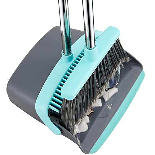 SELPONT tpan Set Broom with Dustpan Combo Set Extendable Long Handle Brooms for Floor Cleaning Upright Standing Dustpans with Teeth Lightweight Dust pan and Brush Combo for Indoor Outdoor