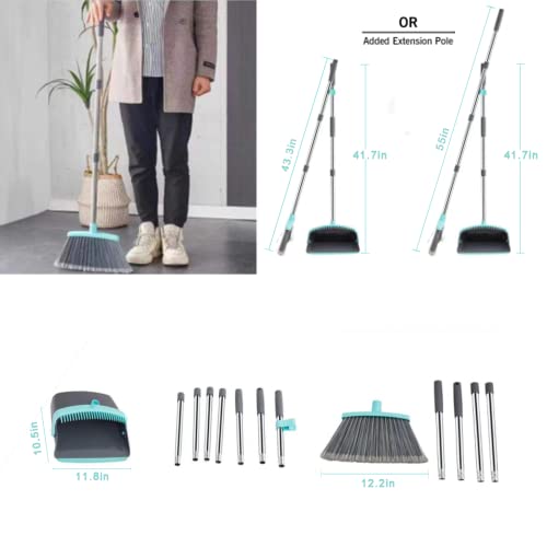 SELPONT tpan Set Broom with Dustpan Combo Set Extendable Long Handle Brooms for Floor Cleaning Upright Standing Dustpans with Teeth Lightweight Dust pan and Brush Combo for Indoor Outdoor