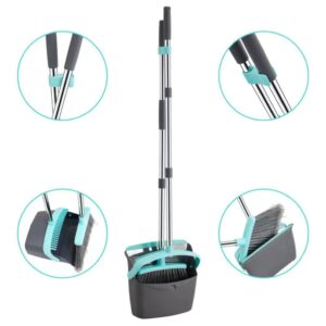 SELPONT tpan Set Broom with Dustpan Combo Set Extendable Long Handle Brooms for Floor Cleaning Upright Standing Dustpans with Teeth Lightweight Dust pan and Brush Combo for Indoor Outdoor