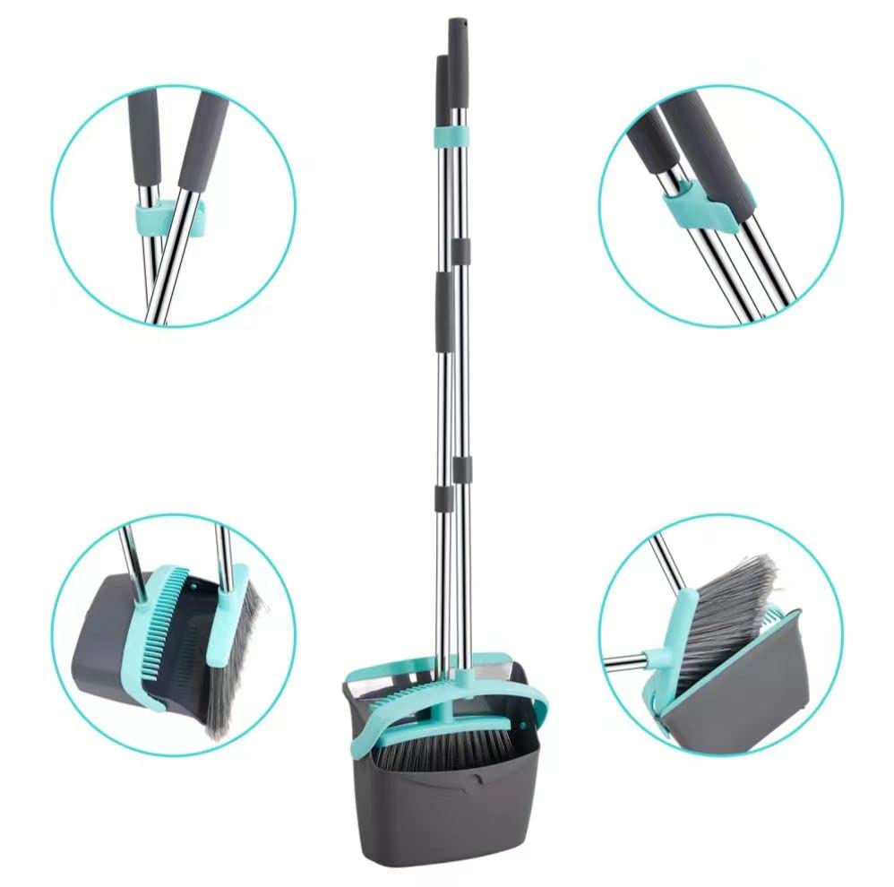 SELPONT tpan Set Broom with Dustpan Combo Set Extendable Long Handle Brooms for Floor Cleaning Upright Standing Dustpans with Teeth Lightweight Dust pan and Brush Combo for Indoor Outdoor