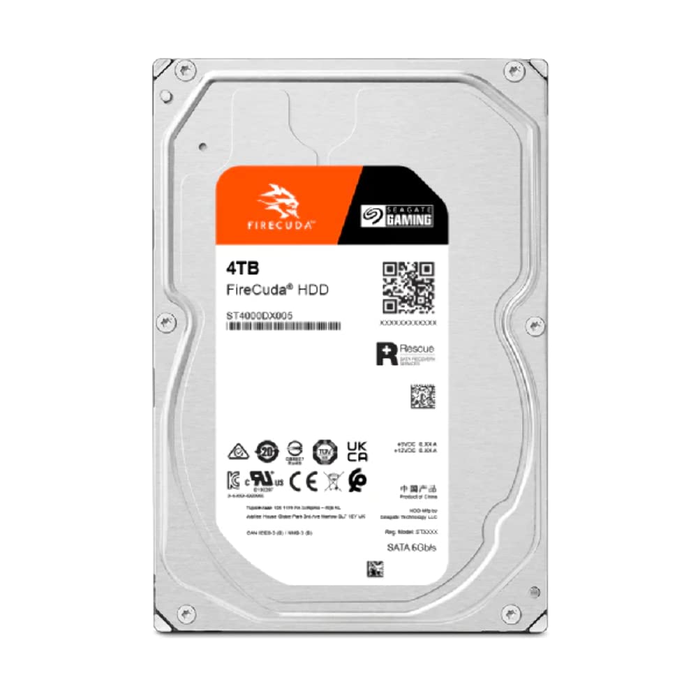 Seagate FireCuda HDD, 4TB, Internal Hard Drive HDD - 3.5 Inch CMR SATA 6GB/s 7,200 RPM 256 MB Cache 300TB/year (ST4000DX005)