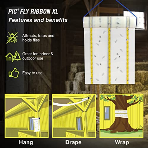 PIC Fly Ribbon XL - Large Fly Traps for Outdoors and Barns, 40FT Roll, Pack of 2