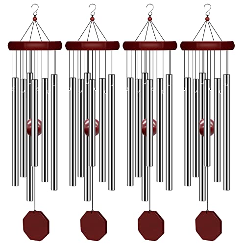 4 Pack Pgzsy Memorial Wind Chimes Outdoor Large Deep Tone, Outdoor Sympathy Wind-Chime Personalized with 6 Tuned Tubes, Elegant Chime for Garden Patio Balcony and Home