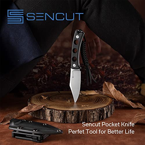 SENCUT Waxahachie Fixed Blade Knife, Full Tang Clip Point Satin 9Cr18MoV Blade with G10 Handle, Kydex Sheath, Waist T-clip for EDC Survival Hunting Camping Outdoor Everyday Carry SA11A