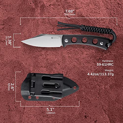 SENCUT Waxahachie Fixed Blade Knife, Full Tang Clip Point Satin 9Cr18MoV Blade with G10 Handle, Kydex Sheath, Waist T-clip for EDC Survival Hunting Camping Outdoor Everyday Carry SA11A