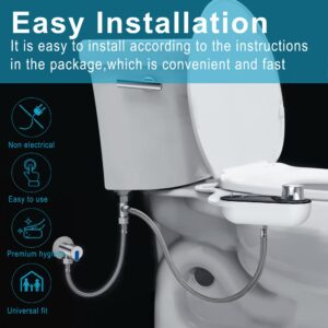 Affheny Bidet Attachment for Toilet , Cold Water Non-Electric Bidet Toilet Water Sprayer with Adjustable Water Pressure Nozzle , Angle Control & Easy Installation（Black）