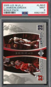 michael jordan lebron james 2005 upper deck basketball card #ljmj2 graded psa 9 mint