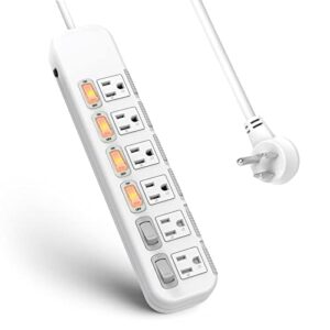 krr power strip independent switches, extension cord 6 feet, 6 outlets, 300j surge protector