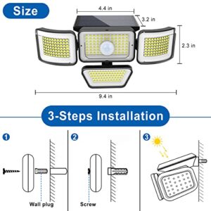 Solar Flood Lights Outdoor, 3000LM Motion Activated Security Lights, 4 Adjustable Head 300° Wide Lighting Angle with 3 Lighting Modes, IP65 Waterproof 278 LED Wall Lamp for Porch Yard Garage, 2 Packs