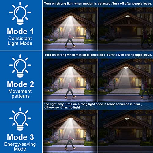 Solar Flood Lights Outdoor, 3000LM Motion Activated Security Lights, 4 Adjustable Head 300° Wide Lighting Angle with 3 Lighting Modes, IP65 Waterproof 278 LED Wall Lamp for Porch Yard Garage, 2 Packs