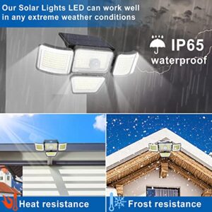 Solar Flood Lights Outdoor, 3000LM Motion Activated Security Lights, 4 Adjustable Head 300° Wide Lighting Angle with 3 Lighting Modes, IP65 Waterproof 278 LED Wall Lamp for Porch Yard Garage, 2 Packs