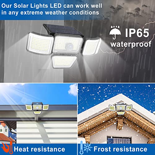 Solar Flood Lights Outdoor, 3000LM Motion Activated Security Lights, 4 Adjustable Head 300° Wide Lighting Angle with 3 Lighting Modes, IP65 Waterproof 278 LED Wall Lamp for Porch Yard Garage, 2 Packs