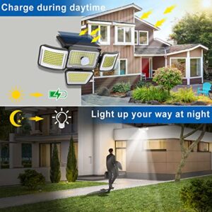 Solar Flood Lights Outdoor, 3000LM Motion Activated Security Lights, 4 Adjustable Head 300° Wide Lighting Angle with 3 Lighting Modes, IP65 Waterproof 278 LED Wall Lamp for Porch Yard Garage, 2 Packs