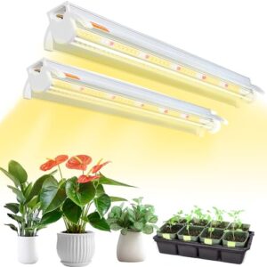 bokeedo grow light bar full spectrum - t5, 1.4ft. 2-count (2 x10w, equivalent to 140w) plant lights for indoor growing, 4000k white grow lights w/reflector for shelf/racks