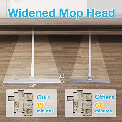 BOOMJOY Microfiber Mop for Floor Cleaning with 4 Pads, Mop for Hardwood Floor, 24" Widened Aluminum Head, Dust Mop for Laminate & Tile, Wooden Cleaning