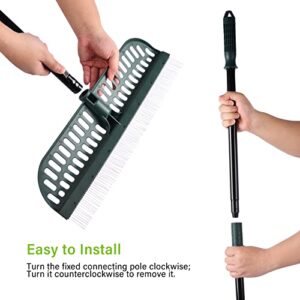 Evcitn Artificial Turf Rake, 43 to 63" Long Pole Turf rake - 18" Wide Garden Hand Broom Rake for Lawn, Synthetic Grass, Carpet, Shrub, Remove Leaves, Debris, Pet Hairs (Dark Light)