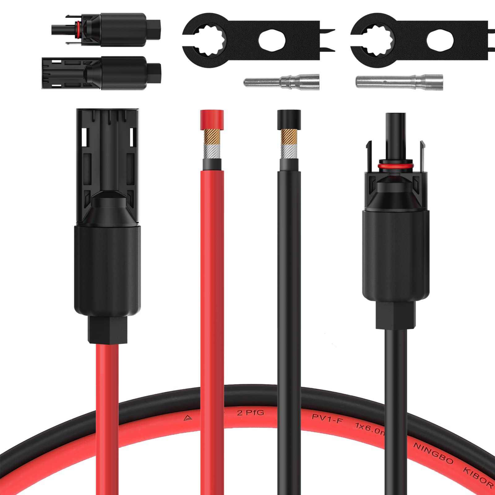 BougeRV 10 Feet 8AWG Solar Extension Cable with Female and Male Connector with Extra Free Pair of Connectors Solar Panel Adaptor Kit Tool (10FT Red + 10FT Black)