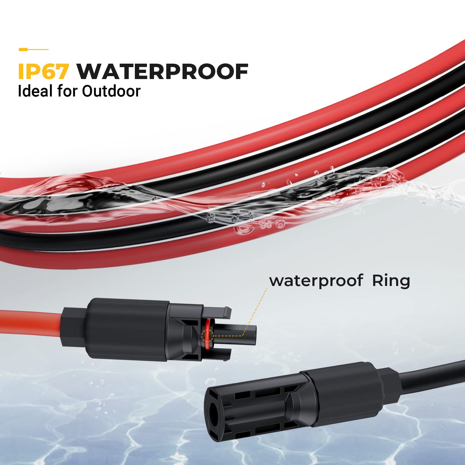 BougeRV 10 Feet 8AWG Solar Extension Cable with Female and Male Connector with Extra Free Pair of Connectors Solar Panel Adaptor Kit Tool (10FT Red + 10FT Black)