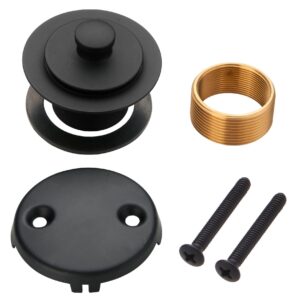 black bathtub tub drain conversion kit assembly, wellup lift and turn twist tub drain trim kit with two-hole overflow faceplate, matte black