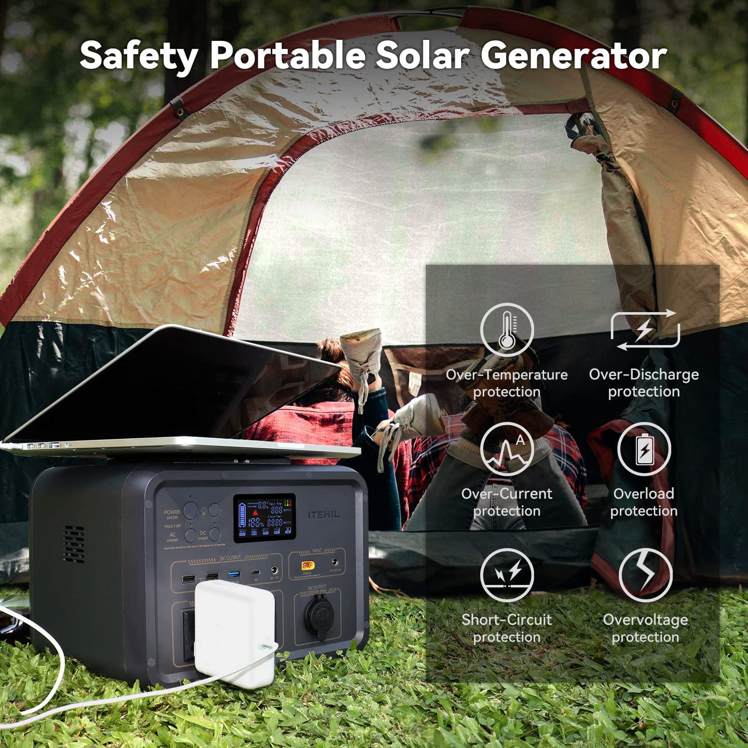 ITEHIL Portable Power Station, 500W Generator, 500Wh Solar Generator, LiFePO4 Battery with 100-120V AC Outlets,12v/10A Car Port, USB-C & USB-A QC Fast Charging, For Camping, Outdoor, RV,Home Off-grid