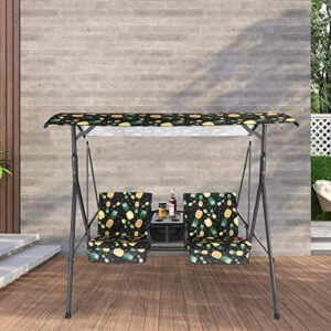 OKL 2-Seat Outdoor Patio Swing Chair, Canopy with Cooler Removable Cushion and Weather Resistant Steel Frame, Hanging Porch for Patio, Garden, Poolside, Balcony, Backyard, Bench, Pineapple