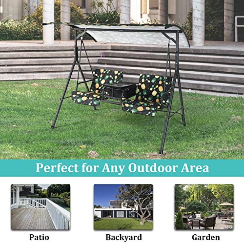 OKL 2-Seat Outdoor Patio Swing Chair, Canopy with Cooler Removable Cushion and Weather Resistant Steel Frame, Hanging Porch for Patio, Garden, Poolside, Balcony, Backyard, Bench, Pineapple