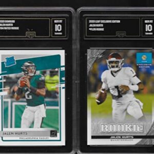 2020 JALEN HURTS 2 CARD ROOKIE LOT DONRUSS & LEAF EXCLUSIVE EDITION GRADED GMA GEM MINT 10 EAGLES STAR QUARTERBACK