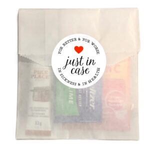 Wedding Recovery Kits - 20 Stickers with optional favor bags, Just in Case, hangover kit