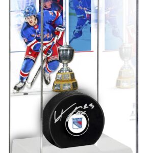 Adam Fox New York Rangers 2021 Norris Trophy Winner Autographed Puck with Deluxe Tall Hockey Puck Case - Autographed NHL Pucks