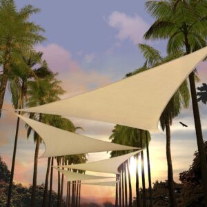 Amgo 10' x 10' x 10' Beige Triangle Sun Shade Sail Awning, 95% UV Blockage, Water & Air Permeable, Commercial and Residential (We Make Custom Size)