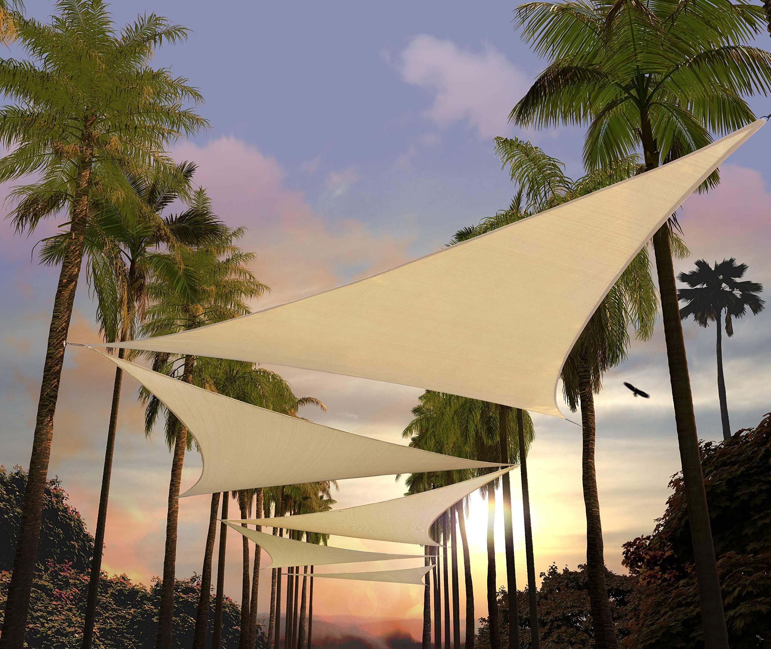 Amgo 10' x 10' x 10' Beige Triangle Sun Shade Sail Awning, 95% UV Blockage, Water & Air Permeable, Commercial and Residential (We Make Custom Size)