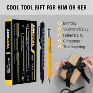 SIMGOAL 2 Piece Multi-tool Pen set,Unique Gifts for Dad-4"Ruler, Level, LED Light, Ballpoint pen, Flat/Phillips Screwdriver, Bottle Opener and Touchscreen Stylus.