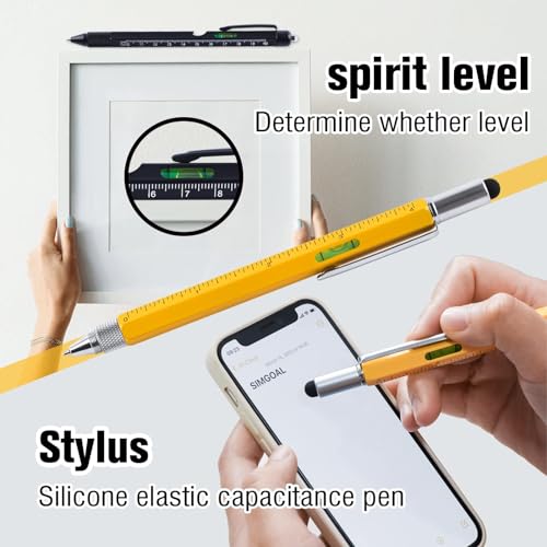 SIMGOAL 2 Piece Multi-tool Pen set,Unique Gifts for Dad-4"Ruler, Level, LED Light, Ballpoint pen, Flat/Phillips Screwdriver, Bottle Opener and Touchscreen Stylus.