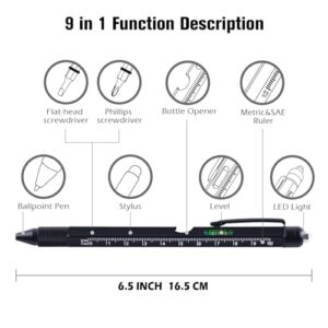 SIMGOAL 2 Piece Multi-tool Pen set,Unique Gifts for Dad-4"Ruler, Level, LED Light, Ballpoint pen, Flat/Phillips Screwdriver, Bottle Opener and Touchscreen Stylus.