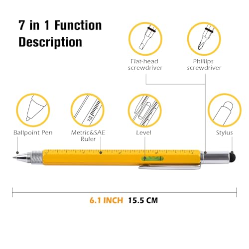 SIMGOAL 2 Piece Multi-tool Pen set,Unique Gifts for Dad-4"Ruler, Level, LED Light, Ballpoint pen, Flat/Phillips Screwdriver, Bottle Opener and Touchscreen Stylus.