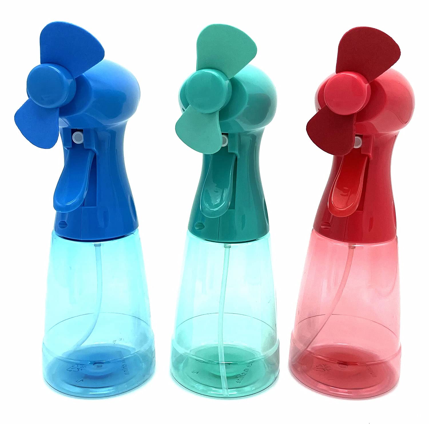 ATBOTP Water Misting Fan Handheld Outdoor Portable Spray Fans Battery Operated - Set of 3 (Blue/Green/Red)