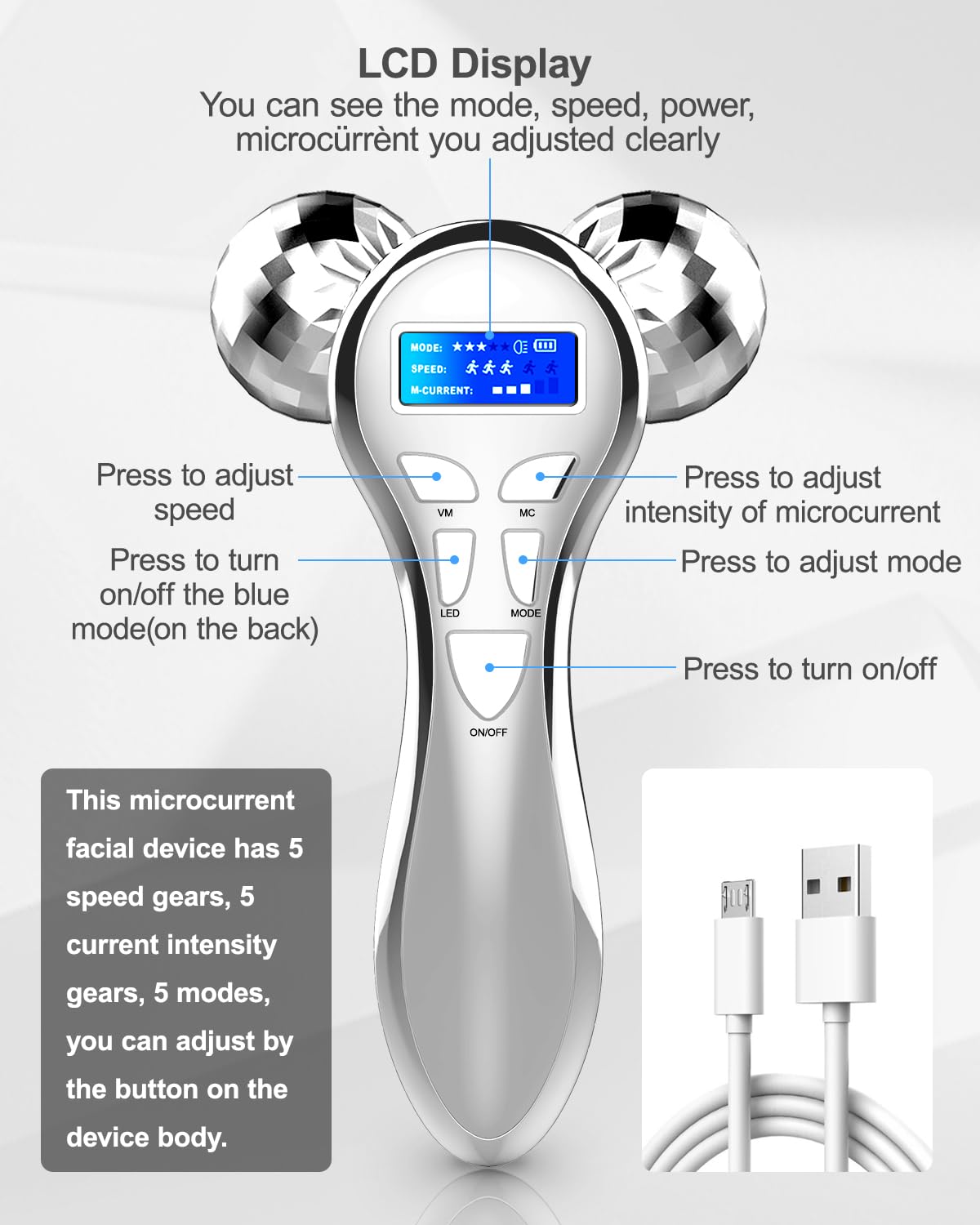 Winyoung Microcurrent Facial Device, Microcurrent Face Massager Roller, 4D Facial Massager Beauty Skin Care Tool for Face Eye Neck, Gifts for Women