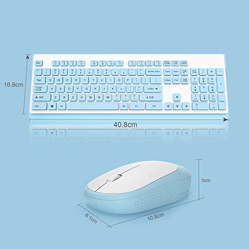 Wireless Keyboard Mouse Combo, MageGee V650 Quiet Full Size 2.4G Ultra-Thin Wireless Keyboard and Mouse Set with Number Pad for Windows, Desktop, Laptop, PC, White Blue