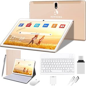 aoyodkg android 11 tablet 10 inch with keyboard, 4gb ram 64gb rom 128gb expand quad core 1.6ghz processor dual camera, mouse, otg, type c, 4g lte & 2.4g wifi version 2 in 1 tablet, ayo-a22