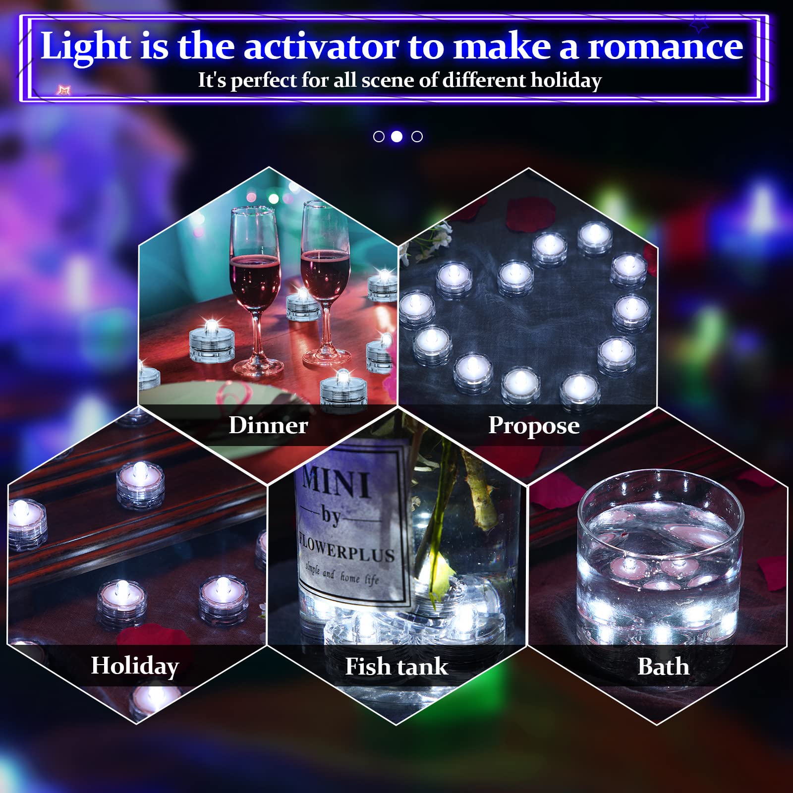 72 Pack Submersible LED Lights Waterproof Tea Lights White Submersible Pool Lights Underwater LED Tea Lights Flameless Battery Operated for Wedding Pool Party Decoration (White)