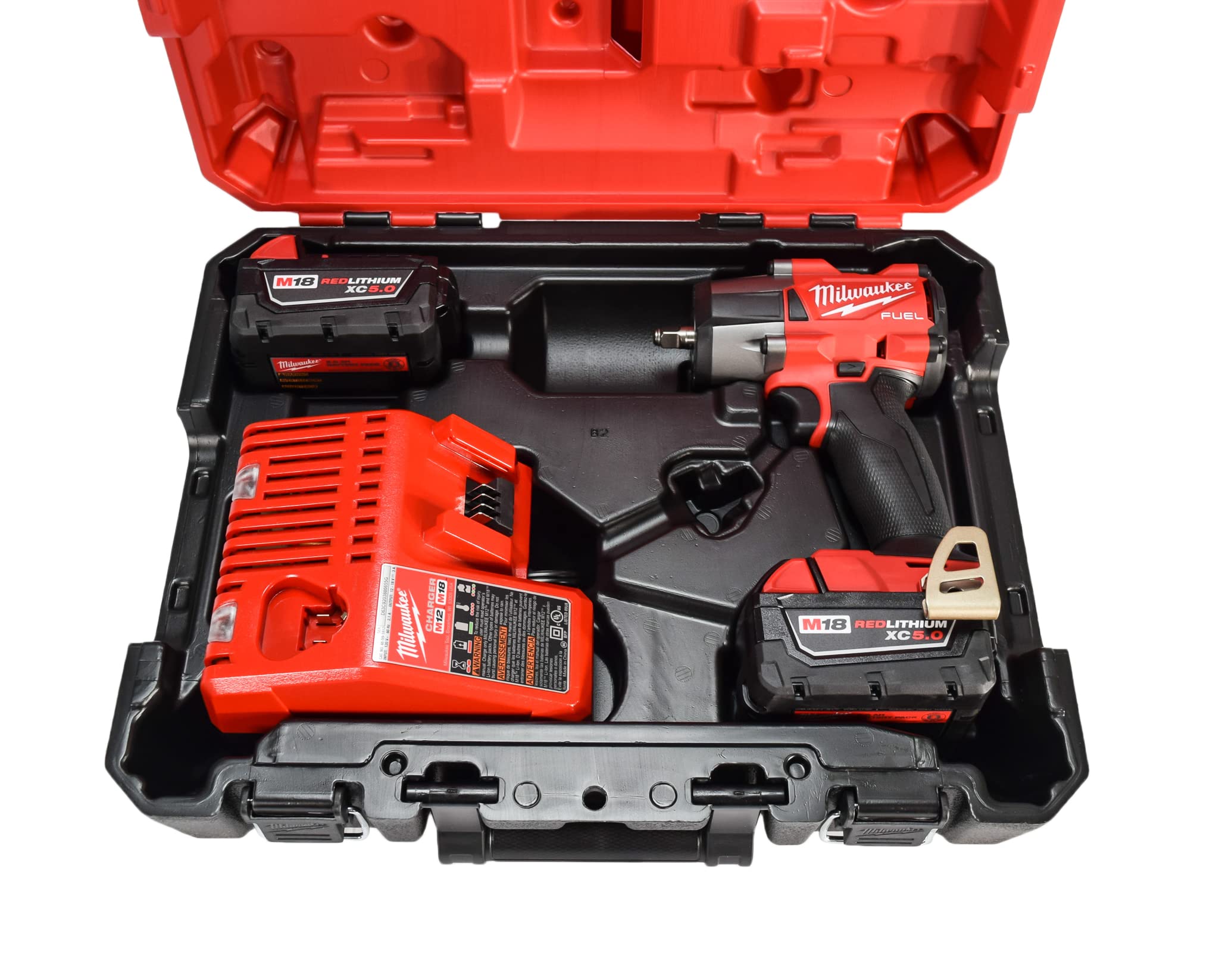 Milwaukee M18 18V Fuel 3/8" Mid-Torque Impact Wrench Kit Cordless Lithium-Ion Brushless 2960-22 with (2) 5Ah XC Batteries, Charger & Carrying Tool Case