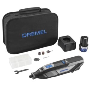 dremel 8240 12v cordless rotary tool kit with variable speed and comfort grip - includes 2ah battery pack, charger, 5 accessories & wrench, tool fabric carry bag, and instruction manual