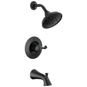 delta faucet esato 14 series single-handle tub and shower trim kit, black shower faucet with 5-spray h2okinetic black shower head, matte black 144897-bl (valve included)