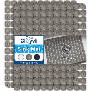 Bligli Sink Mat for Stainless Steel/Ceramic Sinks, 2 Pack 15.7x11.8 inches PVC Sink Protectors for Bottom of Kitchen Sink, Dishes and Glassware drain Mats, Durable and Fast Draining (Clear Grey)