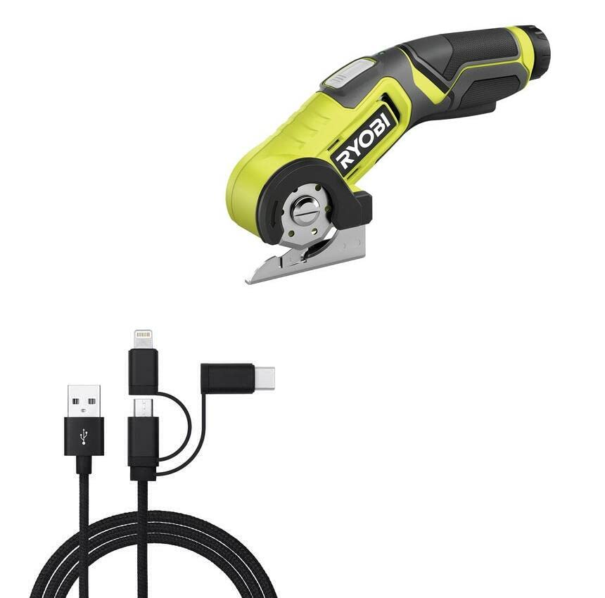 BoxWave Cable Compatible with Ryobi USB Lithium Power Cutter KIT - AllCharge 3-in-1 Cable for Ryobi USB Lithium Power Cutter KIT - Jet Black