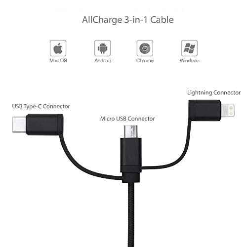 BoxWave Cable Compatible with Ryobi USB Lithium Power Cutter KIT - AllCharge 3-in-1 Cable for Ryobi USB Lithium Power Cutter KIT - Jet Black