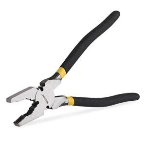 hurricane fence pliers tool 10 inch high-leverage wire fence pliers, multi-purpose fencing wire pliers, side cutter with 3 wire shears, wire pliers, comfortable handle grip