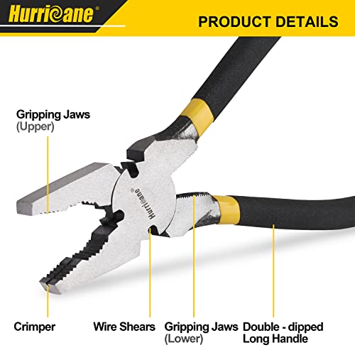 HURRICANE Fence Pliers Tool 10 Inch High-Leverage Wire Fence Pliers, Multi-purpose Fencing Wire Pliers, Side Cutter With 3 Wire Shears, Wire Pliers, Comfortable Handle Grip