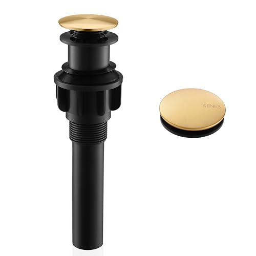 KENES Bathroom Vessel Sink Pop Up Drain Without Overflow Assembly, Lavatory Vanity Sink Drain Stopper, Anti-Clogging Drain Strainer, Brushed Gold, KE-P300A-4